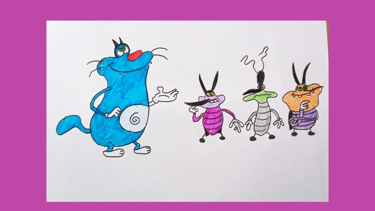 How to draw Oggy and the cockroaches sketch step by step||Drawing ...