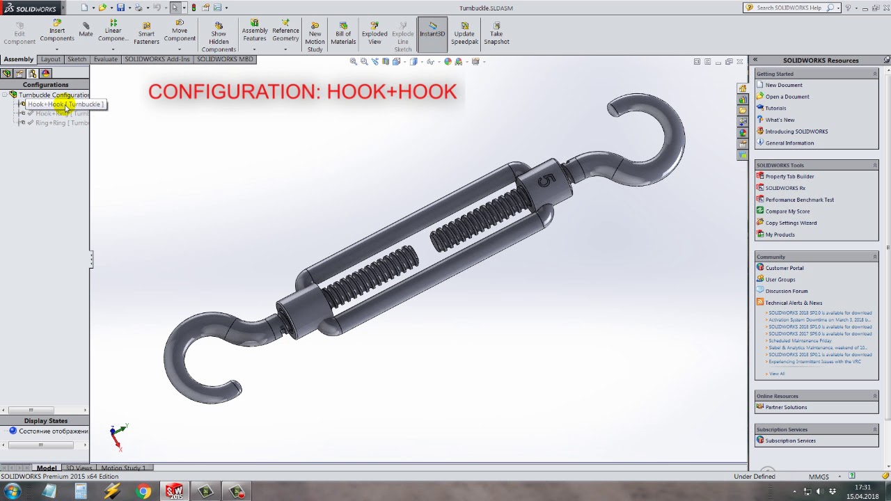SolidWorks. Example of using Assembly Configurations - YouTube