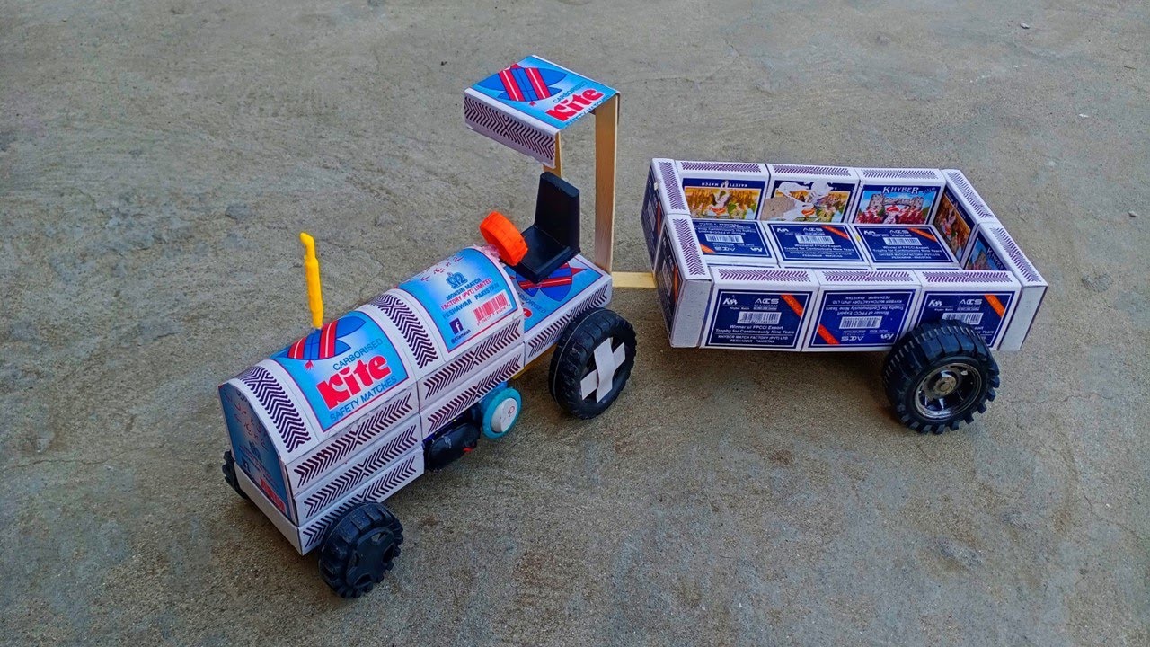 how to make a tractor at home from matchbox | Diy Tractor Trolley mini ...