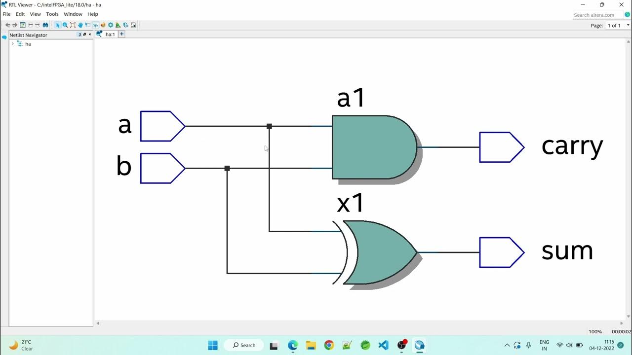 Design A Half Adder Using Verilog Quartus Youtube