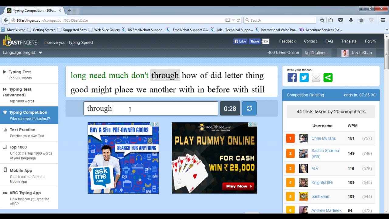 10fastfingers English Typing Competition - 82 WPM - YouTube