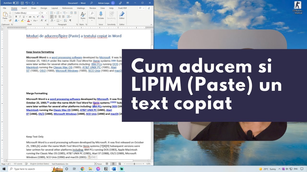 Cum aducem si lipim (dam Paste) un text copiat | mini Tutorial Word ...