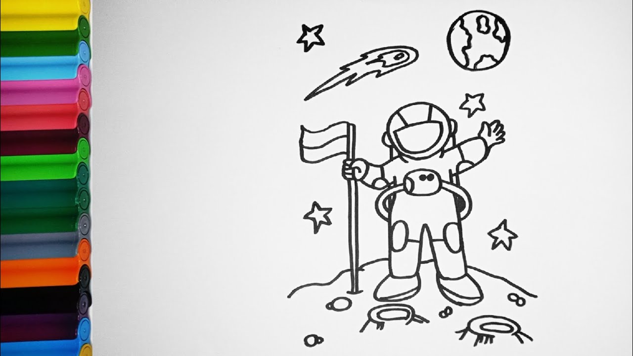 Ayo Belajar Menggambar Astronot, Melukis dan Mewarnai Astronot di Bulan ...