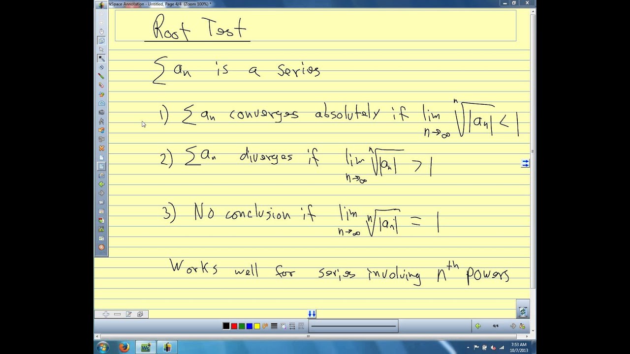 Calc II 2013 9.6 Ratio and Root Test - YouTube