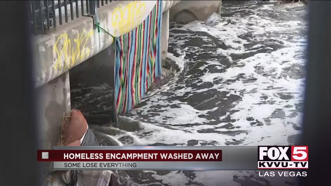Las Vegas homeless displaced from storm drains after rain - YouTube