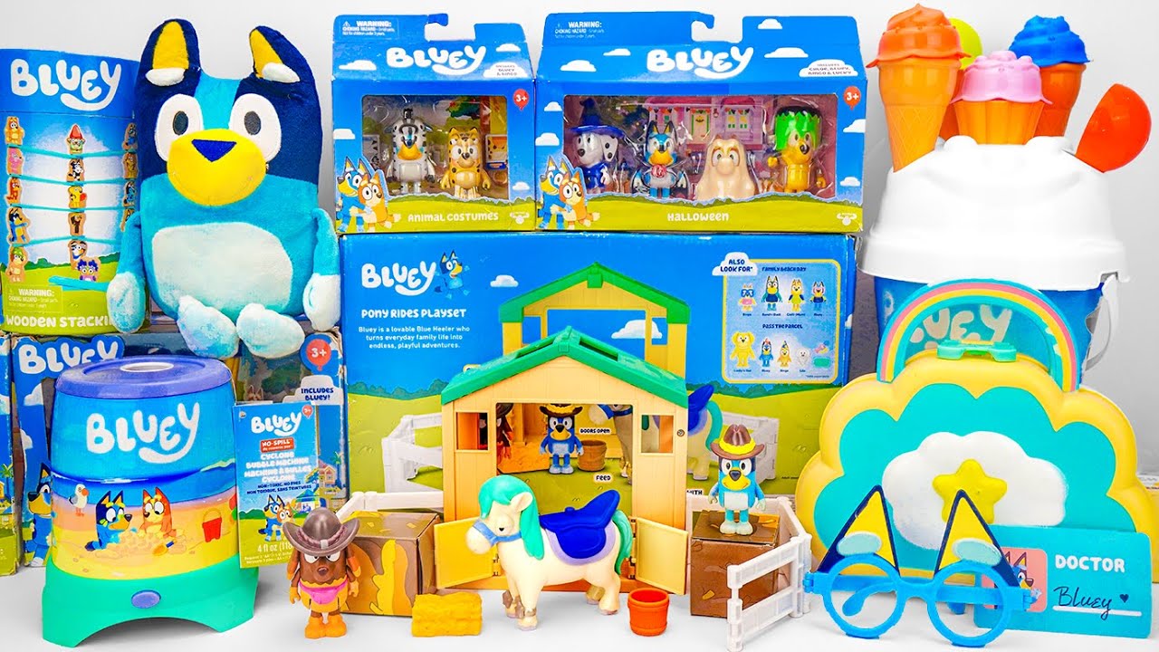 Bluey Toy Collection Unboxing Review💙Bluey Pony Rides Playset & Bluey ...