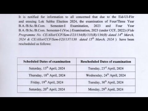 Cu Sem -1 CCF Exam Dates Changed || New EXAM Dates | Marathon Dates ...