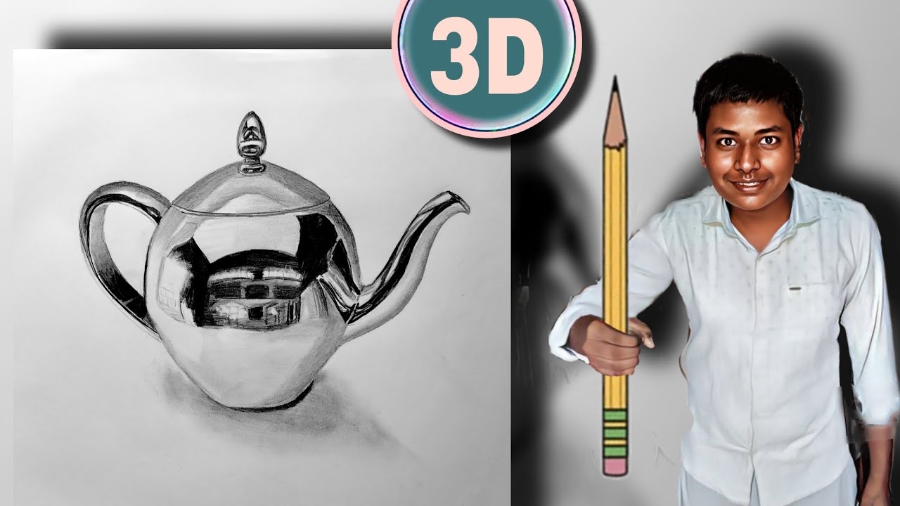 3D realistic tea pot ☕ drawing.I REALISTIC DRAWING I-:3D DRAWING ...