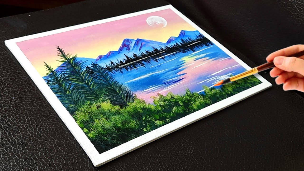 Acrylic Painting of Scenery on Canvas | Drawing Timelapse | Acrylic ...