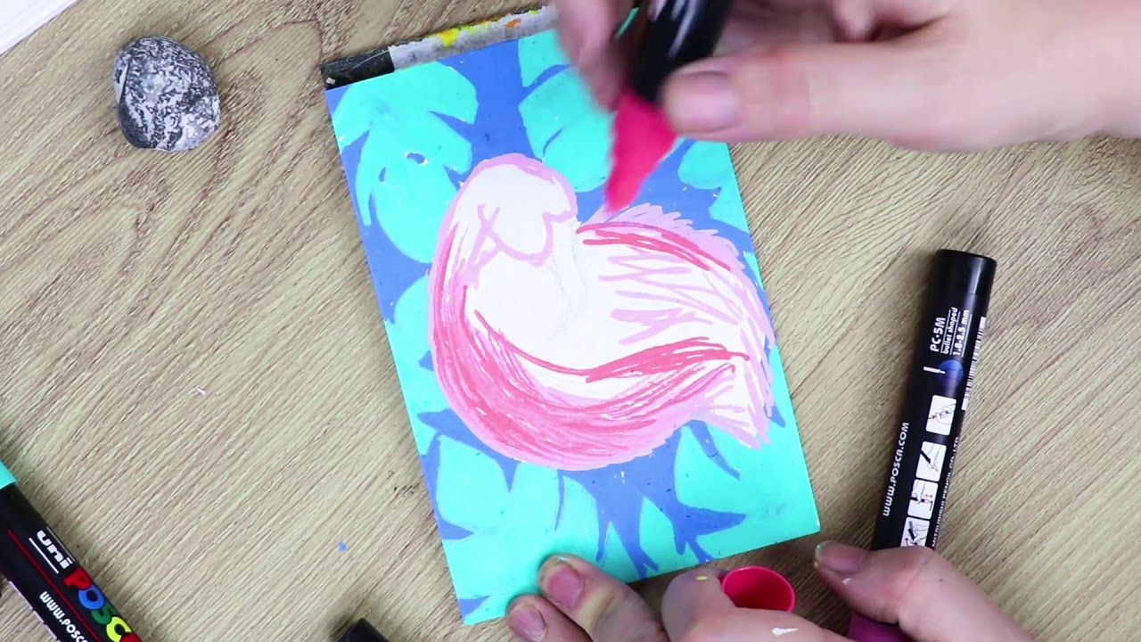 Create a fancy flamingo art work with NEW POSCA pastels - YouTube