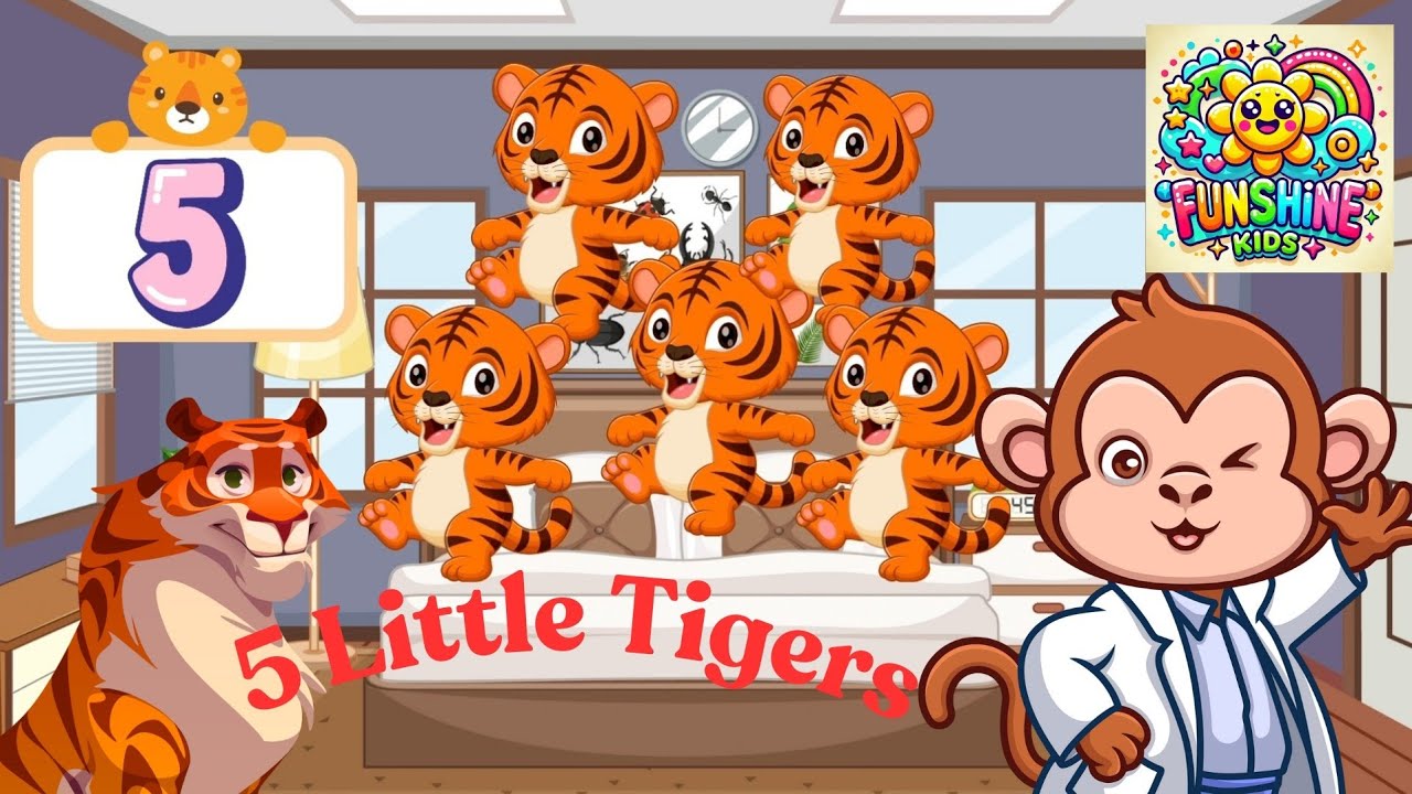 Funshine Kids - Five Little Tigers Jumping On The Bed | Nursery Rhymes ...