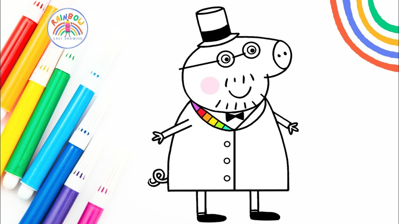 Peppa Pig Daddy Drawing Easy | How to Draw Daddy Pig from Peppa Pig 🌈 🐽 ...
