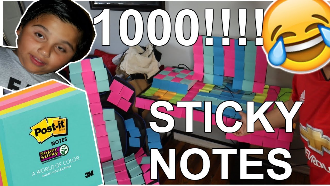 1000 STICKY NOTES PRANK ON LITTLE BROTHER!!!!! - YouTube