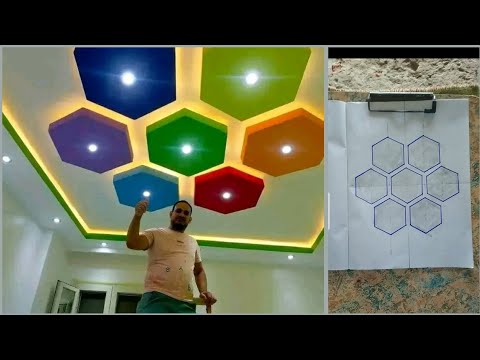 How to draw hexagon pop false ceiling design for bedroom - YouTube