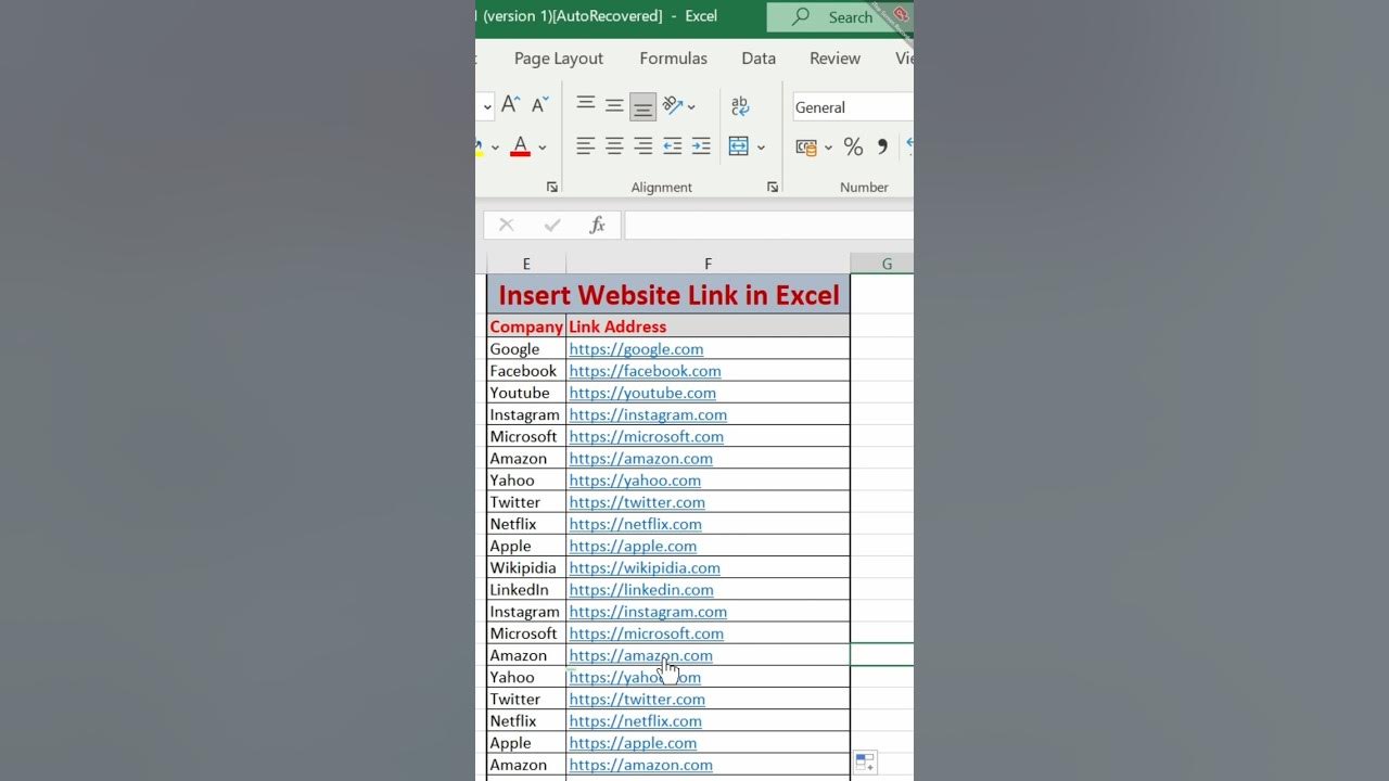 Automatic Insert Website Link in Excel #excel #exceltutorial #onthisday ...
