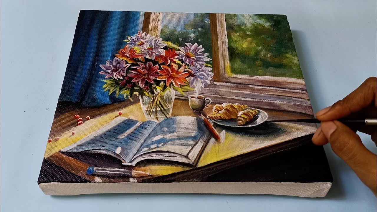 Study Table And A Flower Vase 🌺🌷 Painting With Acrylic Paint // How To ...