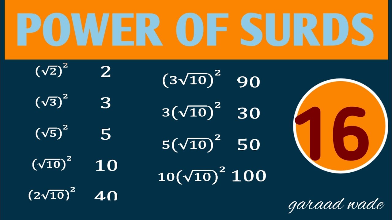 Lesson 16 power of surds|| garaad wade - YouTube