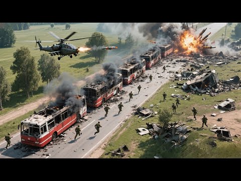 1 Saat Önce! 3.000 ABD'li paralı askeri taşıyan 60 otobüs, bir Rus KA-52 helikopteri tarafından durd