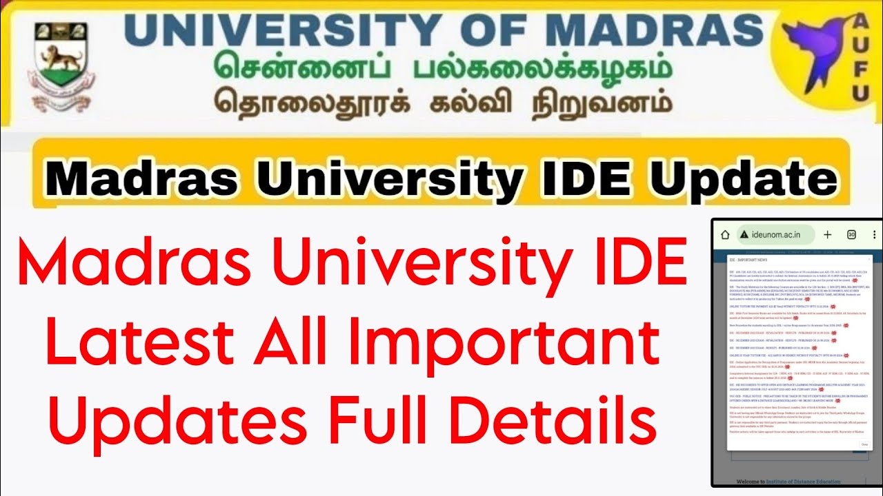 Madras University IDE Latest Important Updates 👍 - YouTube