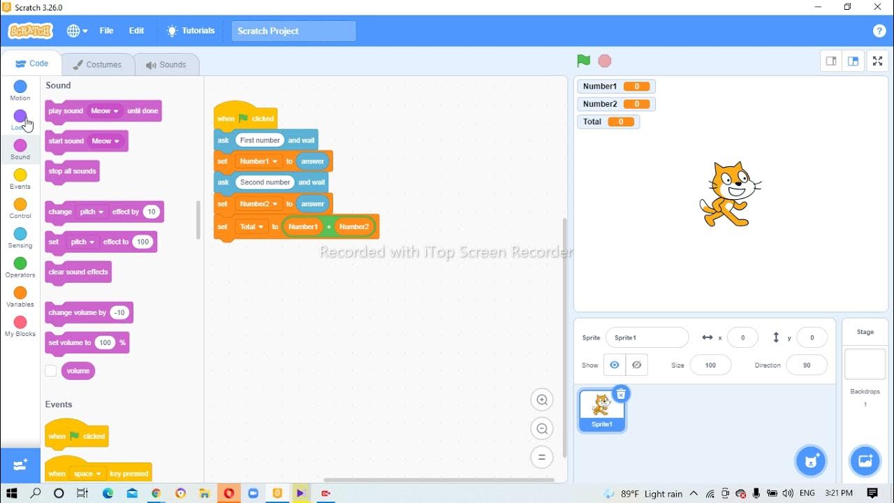 how to make a two number adding calculator in scratch - YouTube