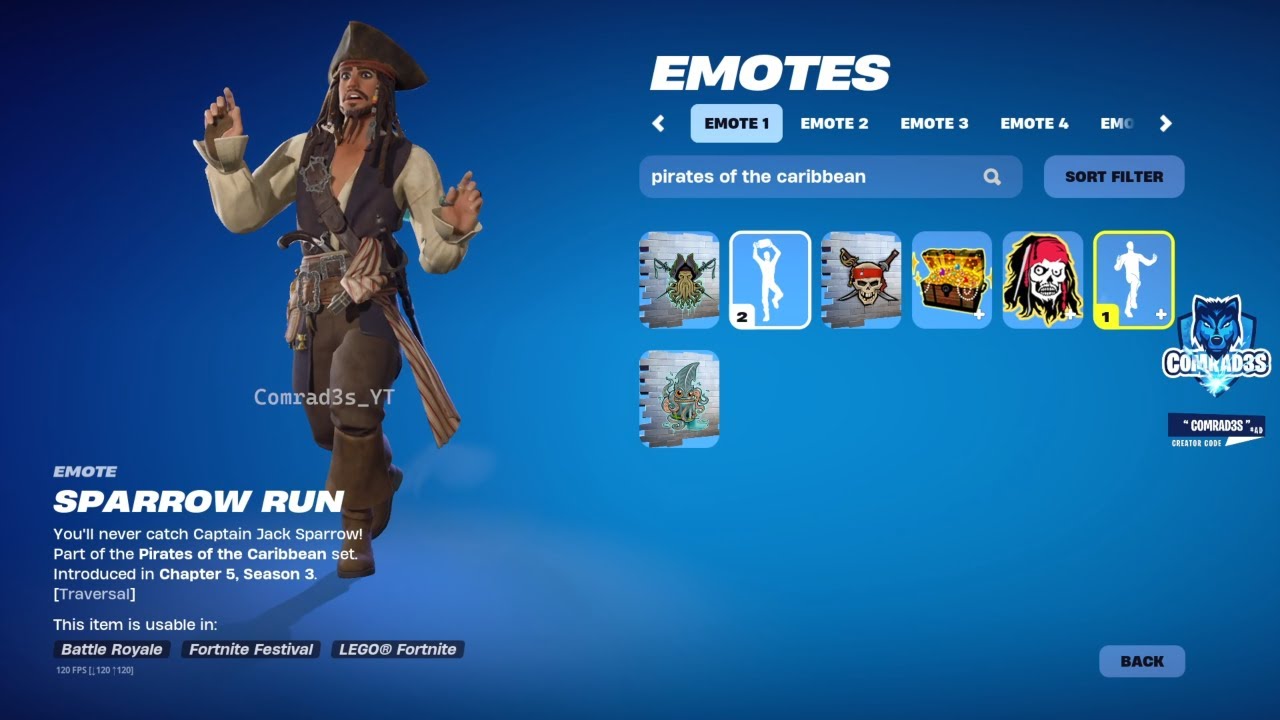 Fortnite Pirates of the Caribbean Emotes (Sparrow Run and Jar of Dirt ...