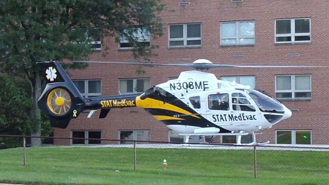 STAT Medevac 13 N308ME lift off from UPMC memorial hospital - YouTube
