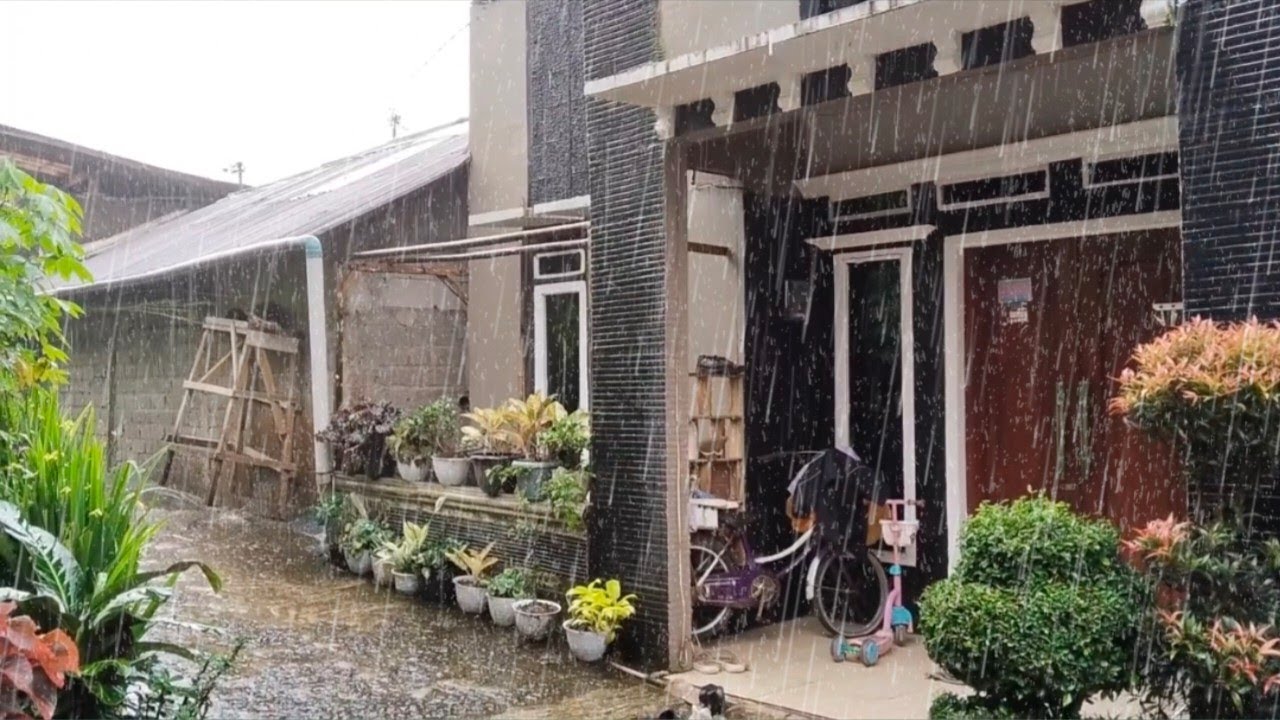 Heavy Rain and Thunder in Rural Java, Indonesia || Walk in the heavy rain | Rain Sound for ...