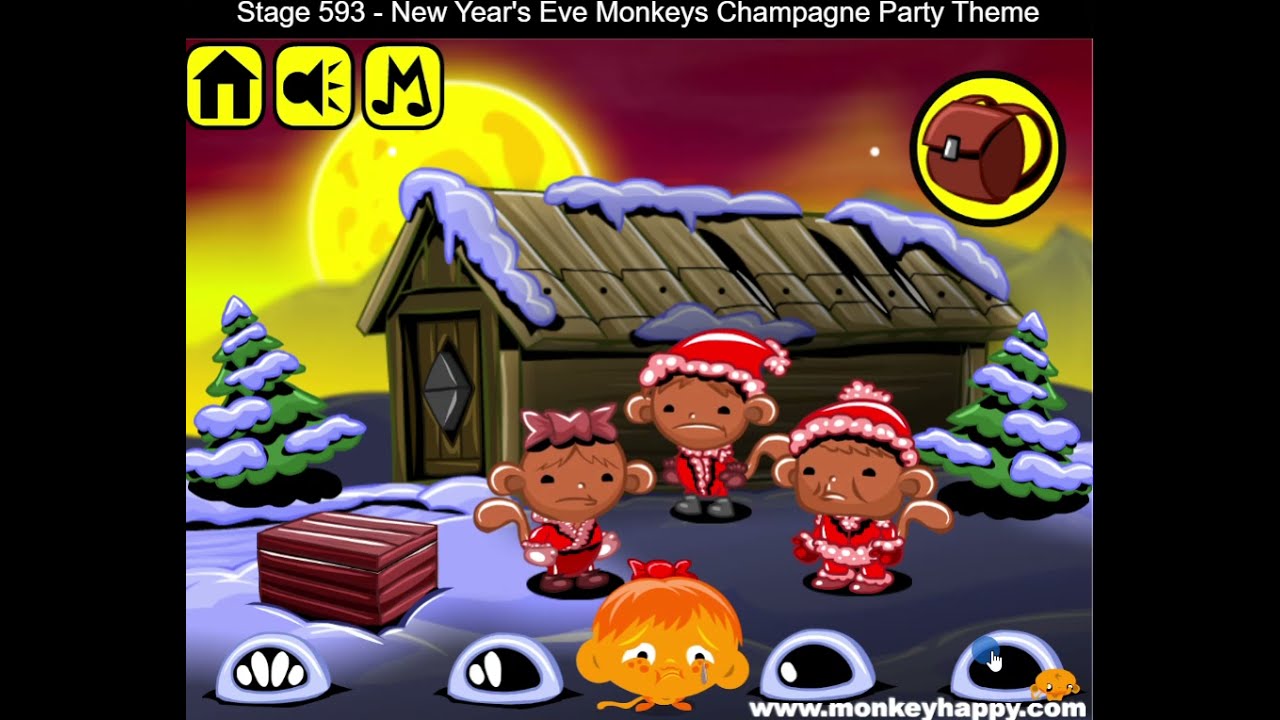 Monkey GO happy game. Level 593 walkthrough. New Year's Eve Monkeys ...