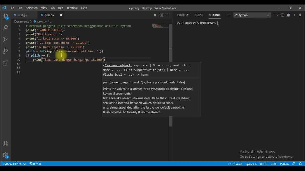 Membuat program kasir sederhana menggunakan aplikasi python # ...