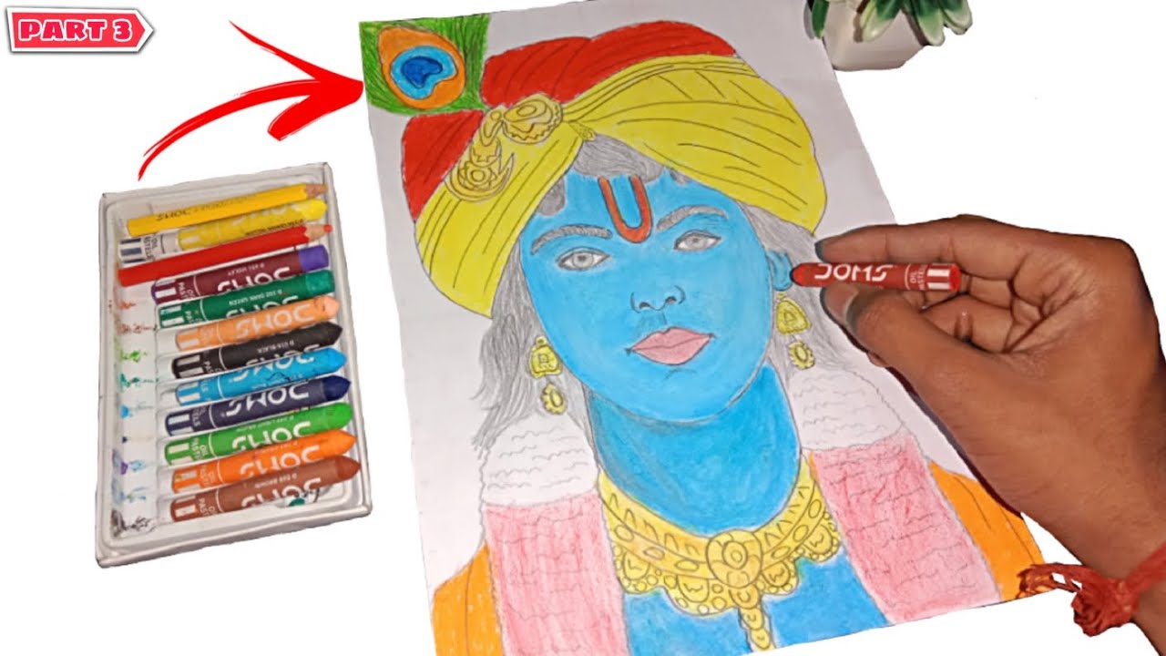 How To Draw Krishna | Lord Krishna Drawing | Oil Pastels Colours ...