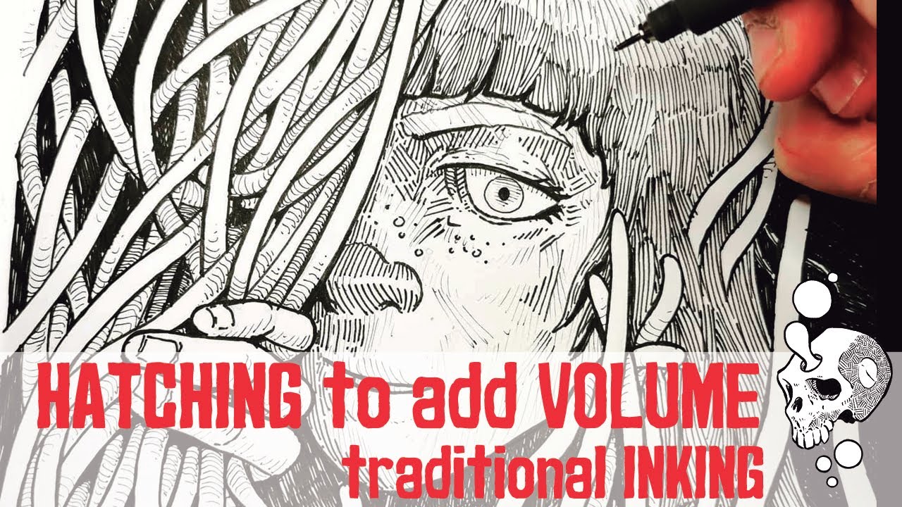 How I use HATCHING to create VOLUME and depth. - full inking process ...