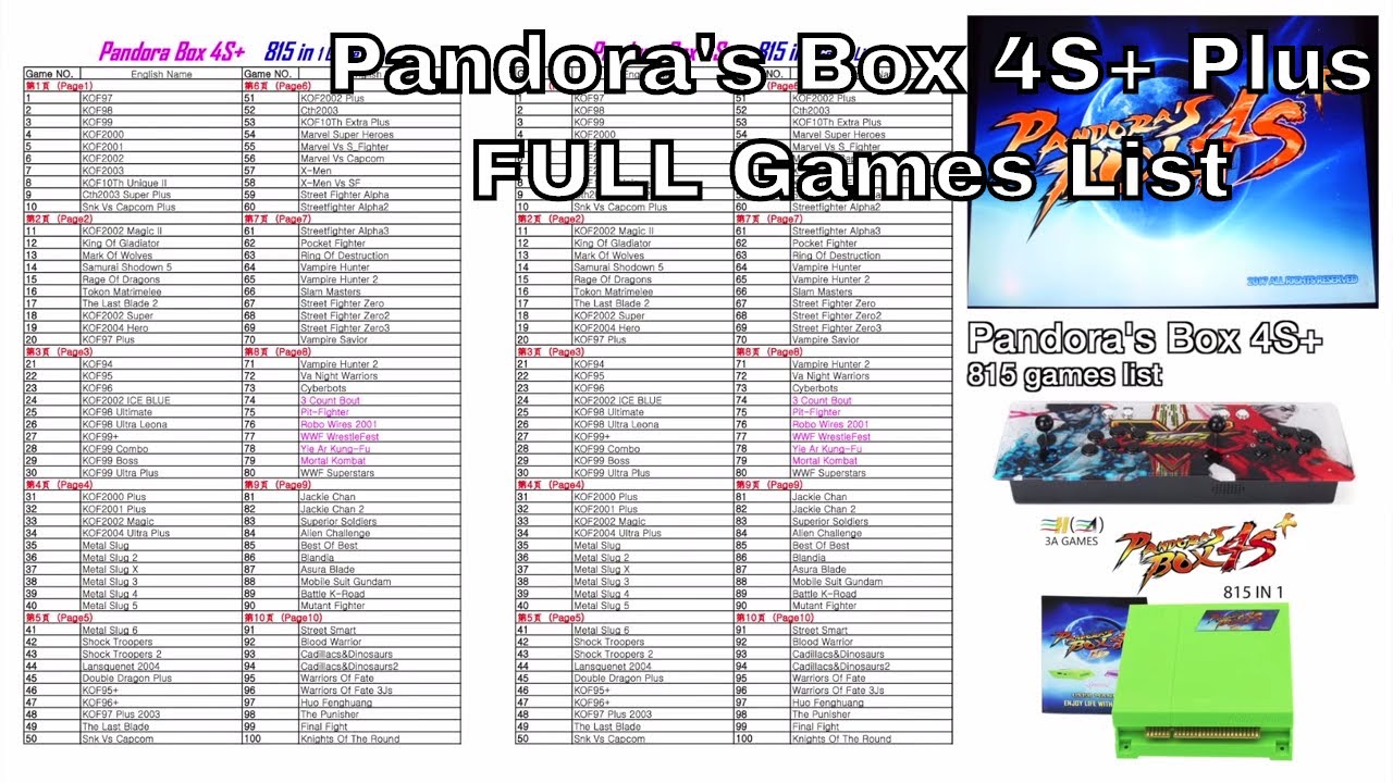 Pandora s Box 4S Plus 815 Arcade FULL Games List YouTube