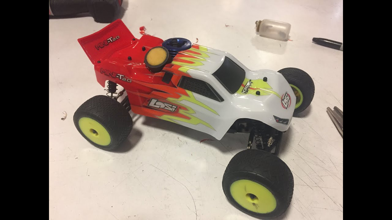 Losi Mini-T 2.0: engine mounted, servo installed, body cut, brakes ...