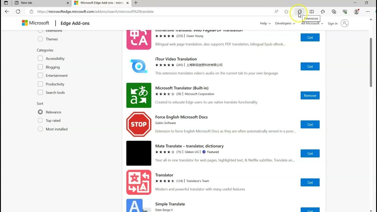 How to get Microsoft Translate in Edge - YouTube
