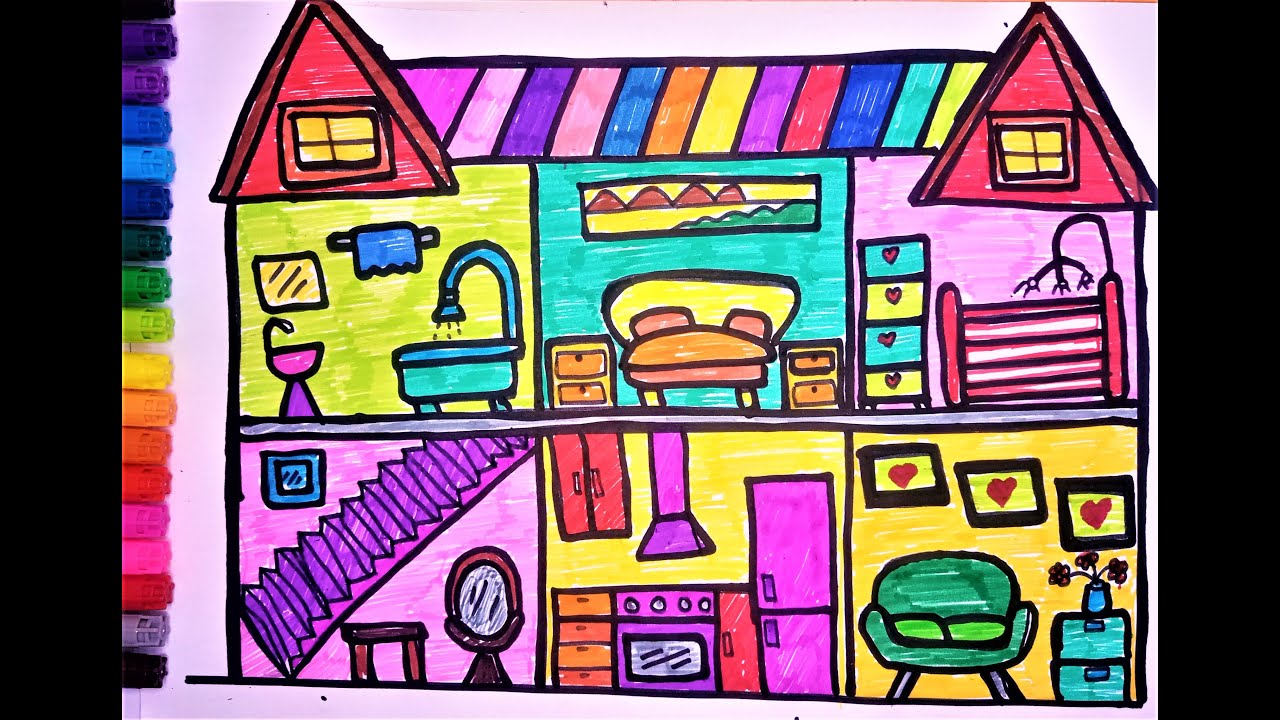 Miniature House drawing, Coloring for kids and Toddlers, Let's Draw and ...