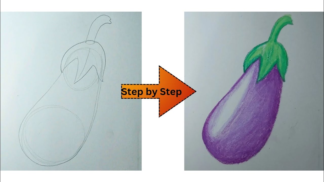 Brinjal Drawing step by step // Eggplant drawing easy //বেগুন আঁকার সহজ ...