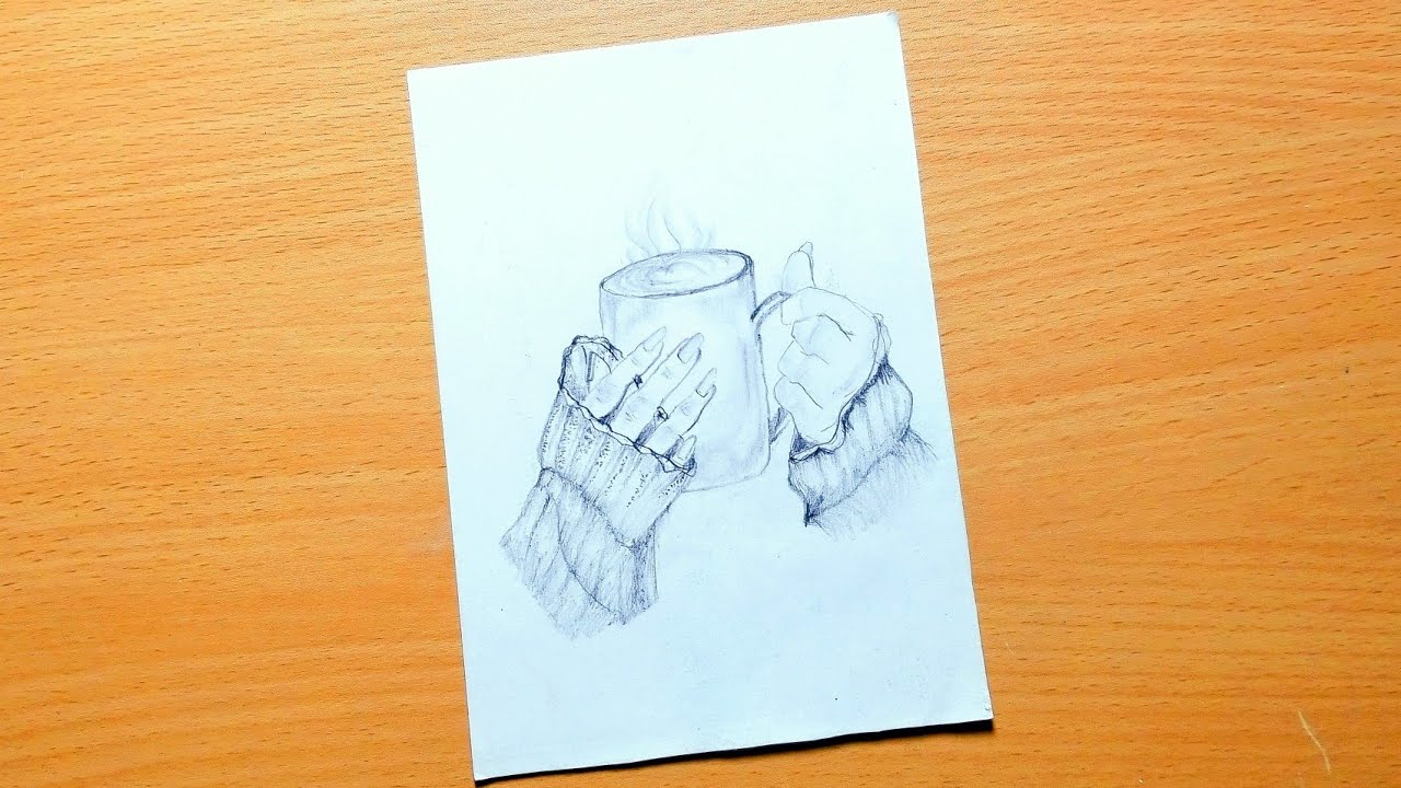 Girl Holding Cup of Coffee Sketch drawing step by step || Mim Art - YouTube