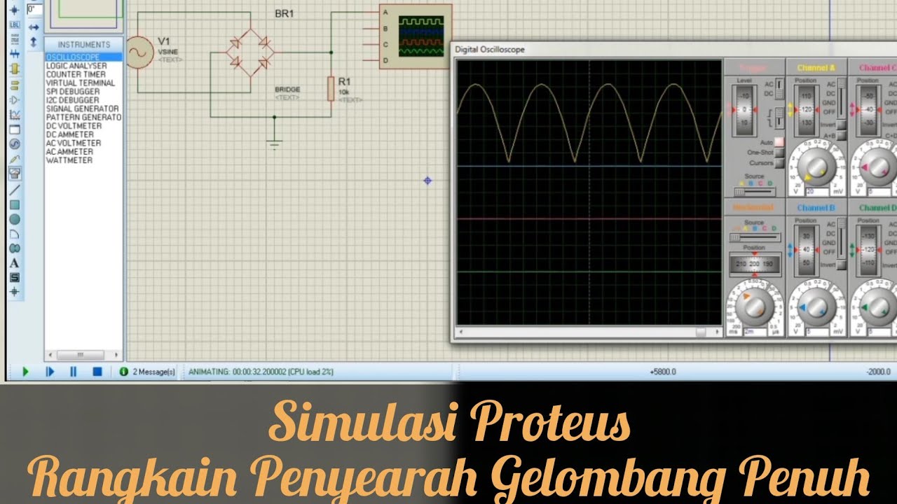 RANGKAIN PENYEARAH GELOMBANG PENUH (FULLWAVE) MENGGUNAKAN APLIKASI PROTEUS - YouTube