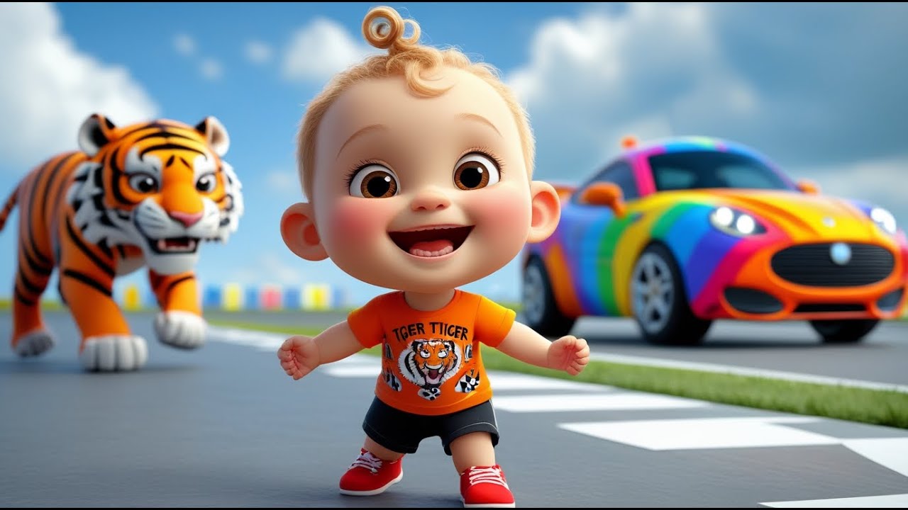 Tiger Zooms in Racing Car | Fast Kids Song | Playful Adventure Rhyme ...