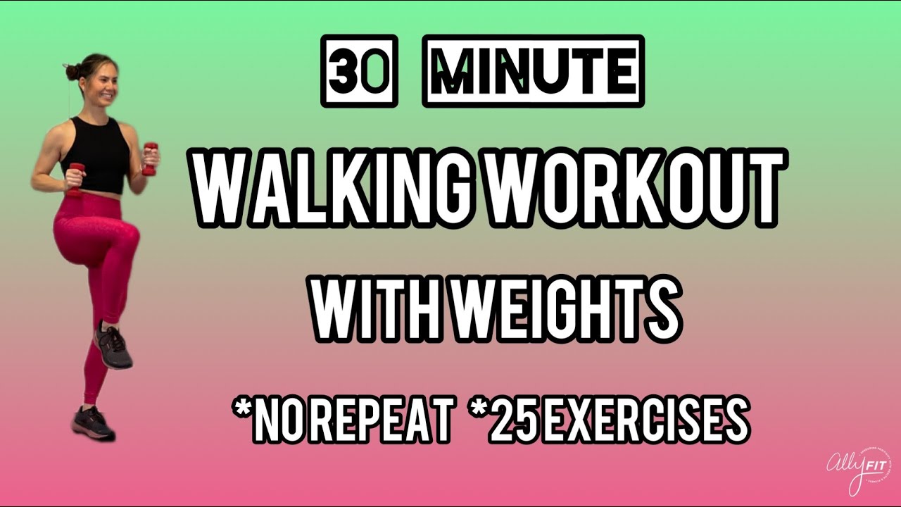 30 Minute Walking Workout with Weights//25 Exercises//No Repeat - YouTube