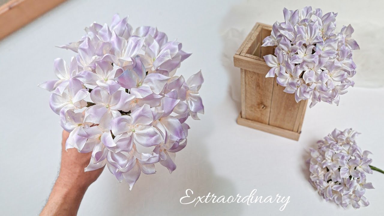 DIY, Hydrangea flowers from Satin Ribbon | Amazing flowers | 4K | Satin ...