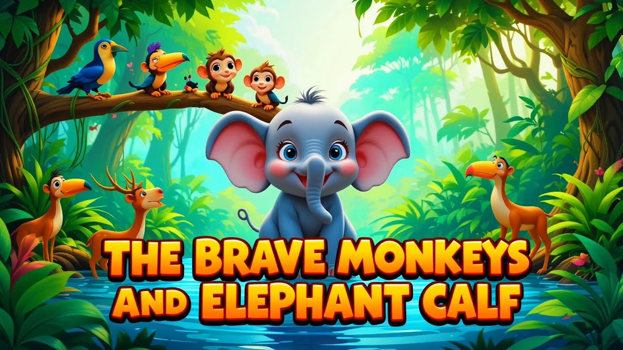 The Brave Monkeys and the Elephant Calf" 🐒🐘#JungleRescue#ElephantCalf#cartoonvideo#viralvideo ...