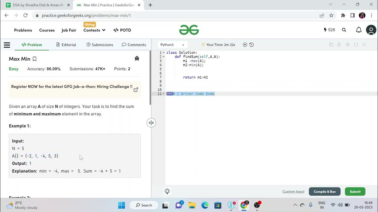 maximum and minimum element python || gfg question ||Array ||DSA by Shradha Didi & Aman Bhaiya ...
