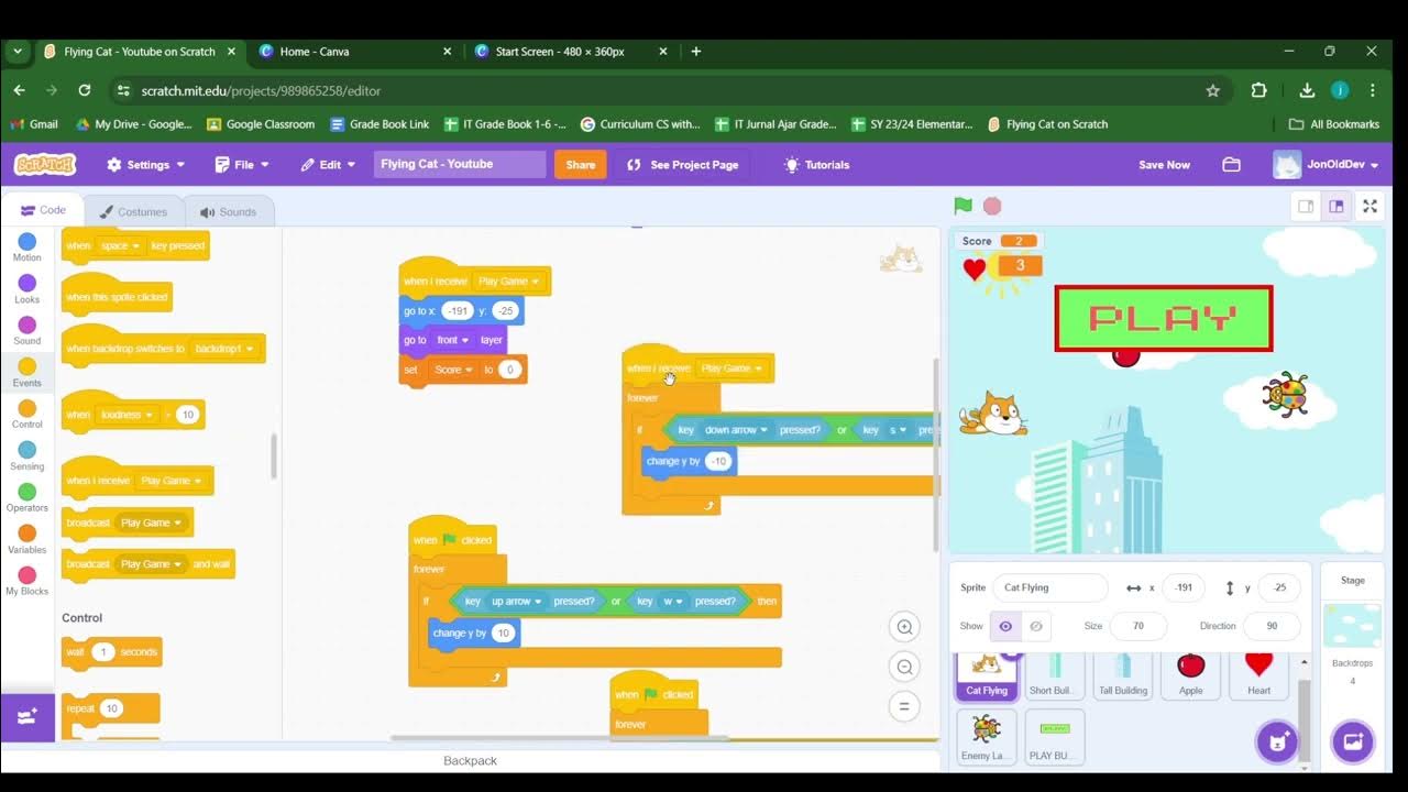 Tutorial Scratch Flying Cat Part 3 (Start Screen, Play Button,Game Over Screen) - YouTube