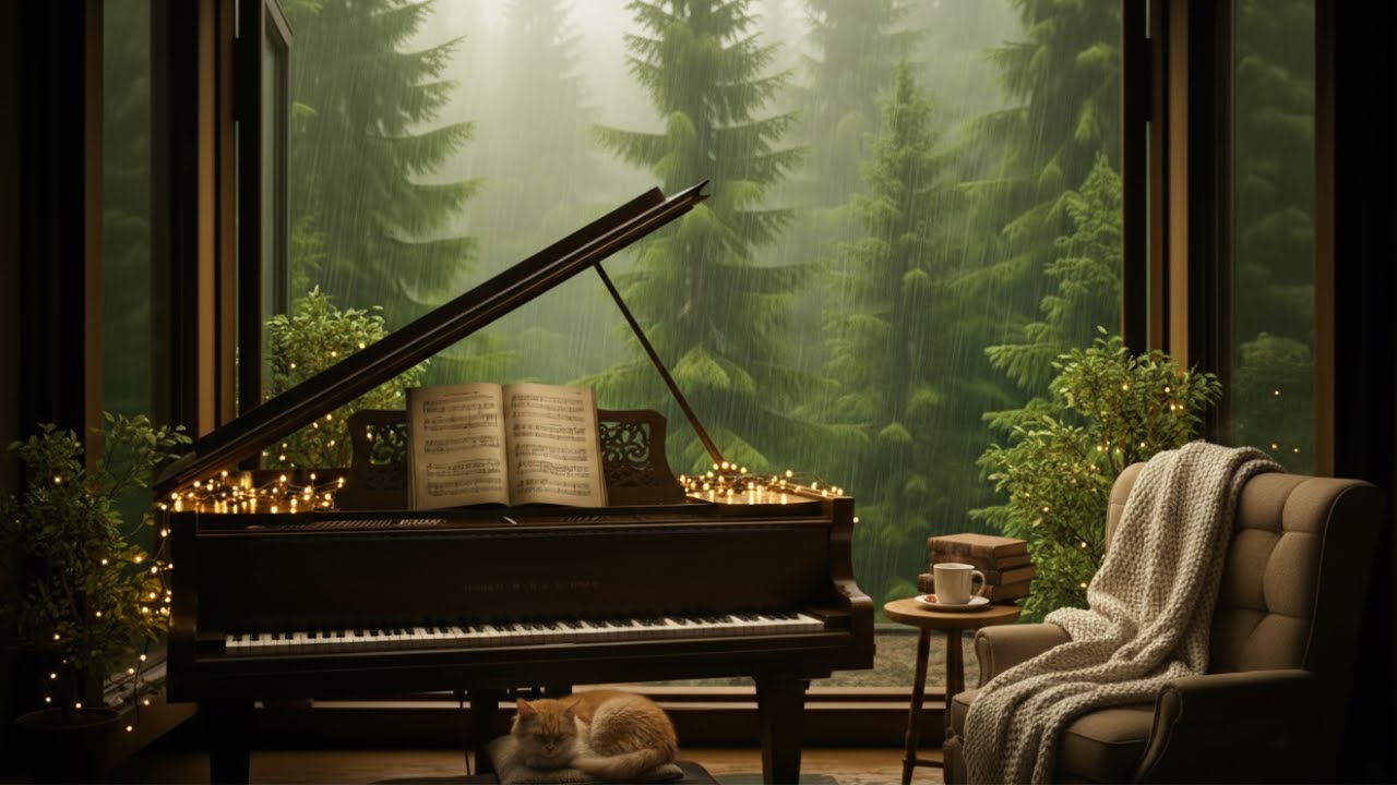 Rainfall Among the Trees ♫ Soft Piano Music for Restful Sleep ...