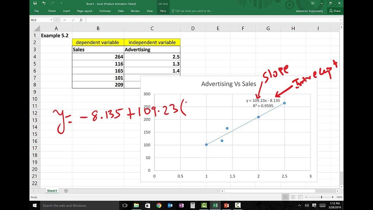 Simple Linear Regression Using Excel - YouTube