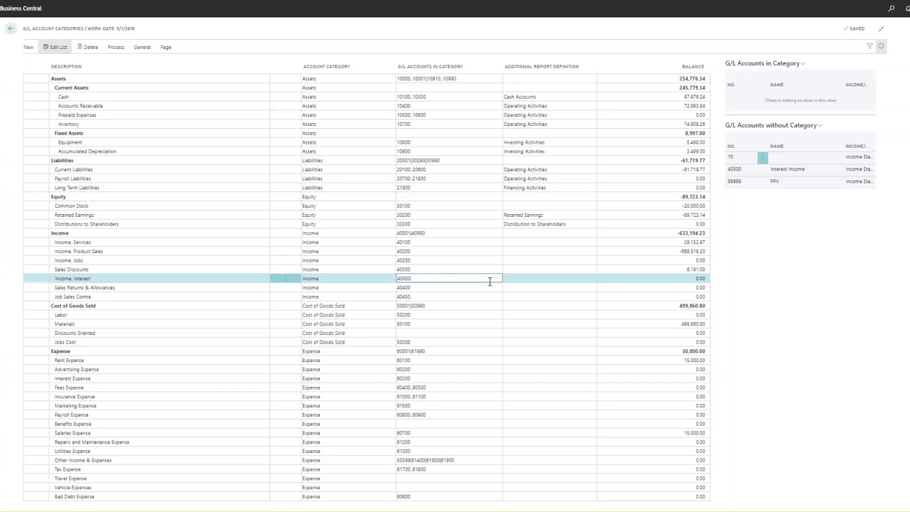 Adding GL Account Categories inside of Business Central - YouTube