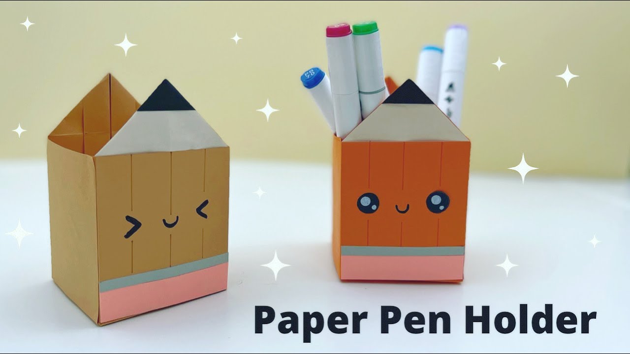 DIY EASY AND CUTE ORIGAMI PEN HOLDER / Paper Pencil Shaped Stand ...