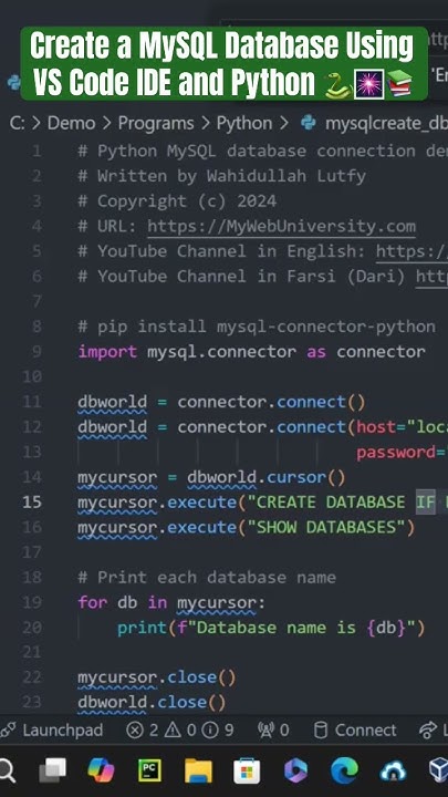 Create a MySQL Database Using VS Code IDE and Python 🐍🎆📚 - YouTube