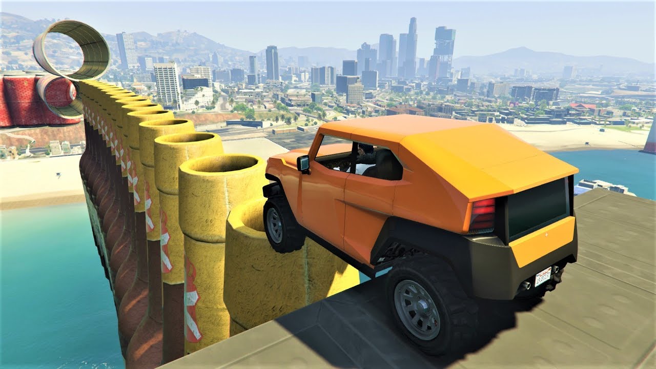 GTA 5 Online - Epic Car Parkour over Bottles - YouTube